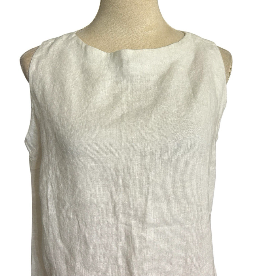 Crown Linen Designs 100% Linen Tunic Top Womens XS White Lagenlook ...