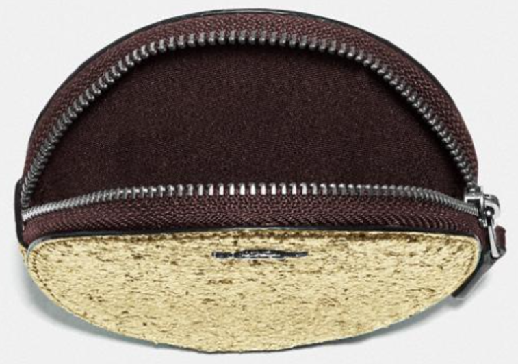 COACH Round Coin Case Purse Leather Gold Glitter Style 77965B | eBay