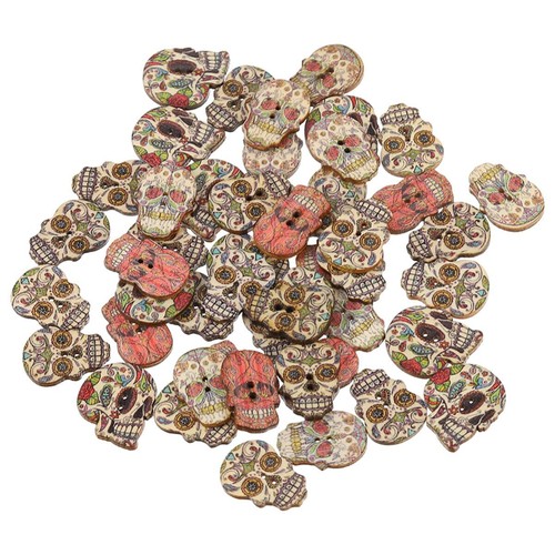 Decorative Wood Buttons 100pcs Skull Buttons 2 Holes Wooden Buttons ...