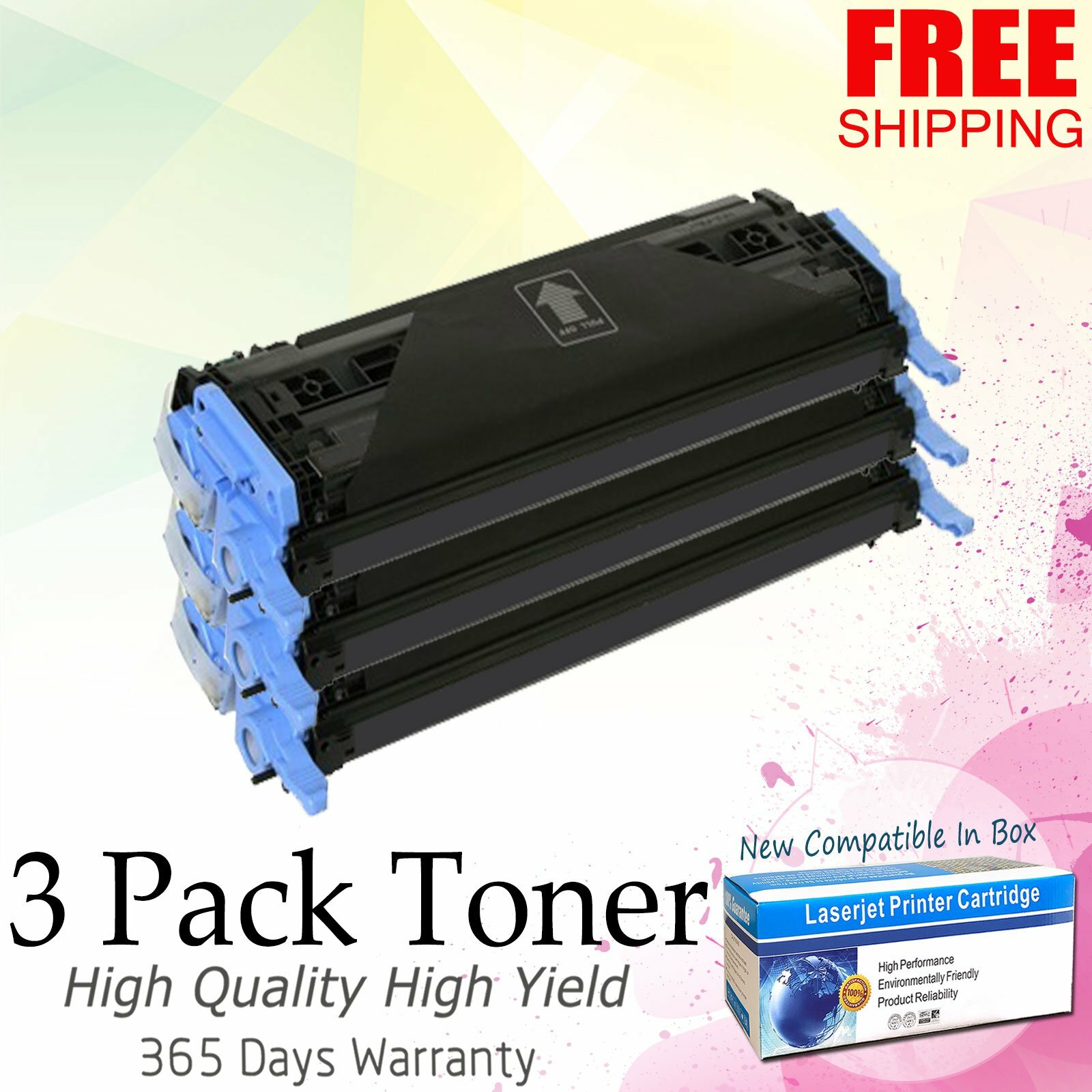 3x Black Q6000A Toner Cartridge For HP 124A LaserJet 1600 2600 2600n ...