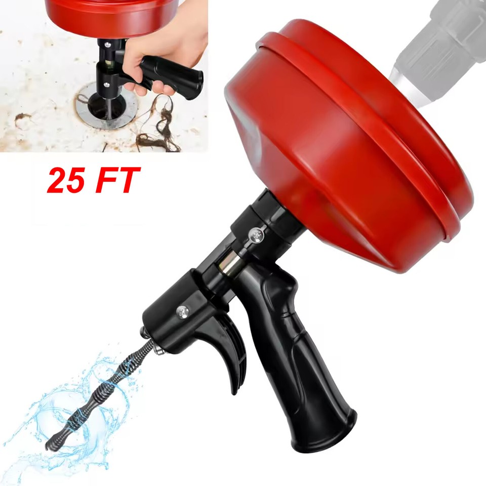 Drain Auger 25ft 1/4in Drum Plumbing Drain Snake Clog Remover Autofeed ...