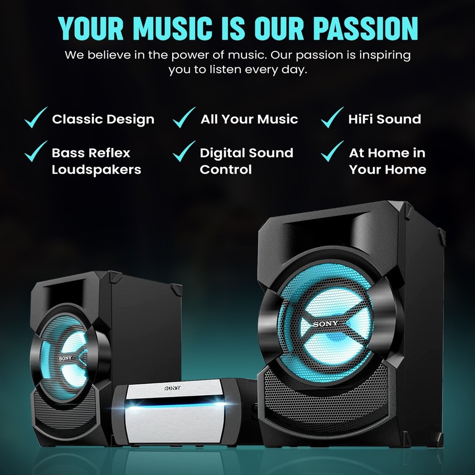 Sony Home Stereo System with Bluetooth, Powerful Bass, LED Lights ...