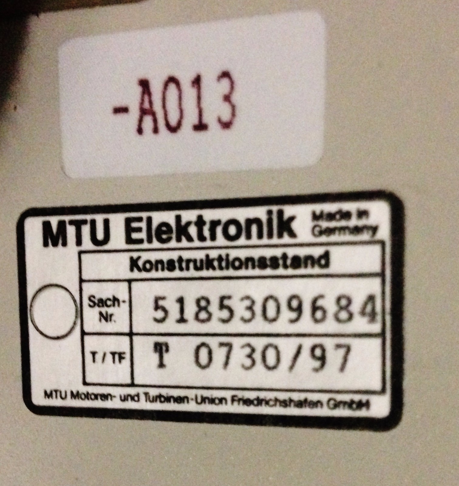 MTU 8/12/16V2000 Local Operator Panel (LOP), 5185309864 / S0001, 518 ...