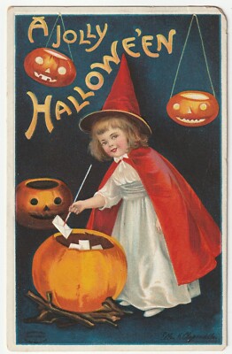 Halloween - c1911 postcard - Ellen Clapsaddle - Girl Witch, J O'Ls ...