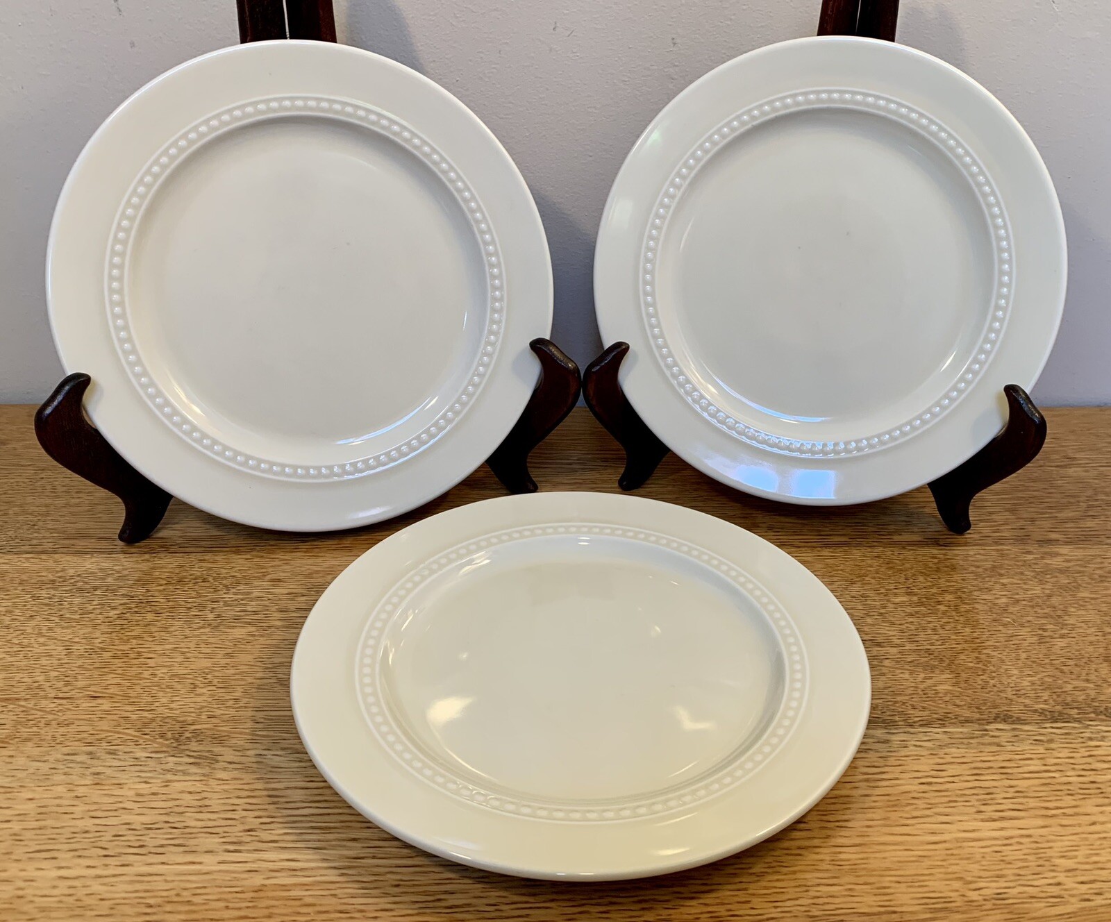 Lot Of 3 Target Threshold Porcelain BEADED CREAM 8.3” Salad Plates ...