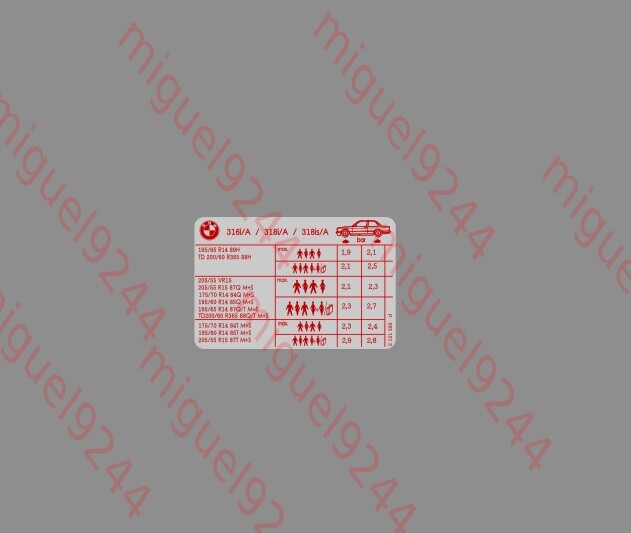 BMW e30 316i 318i 318is tire tyre pressure sticker decal | eBay