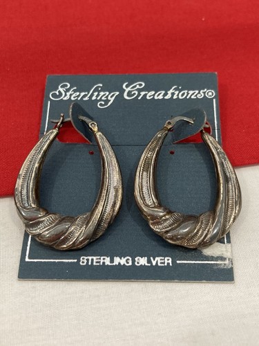 Sterling Creations HAN 925 Solid Silver Etched Pattern Hoop Earrings ...