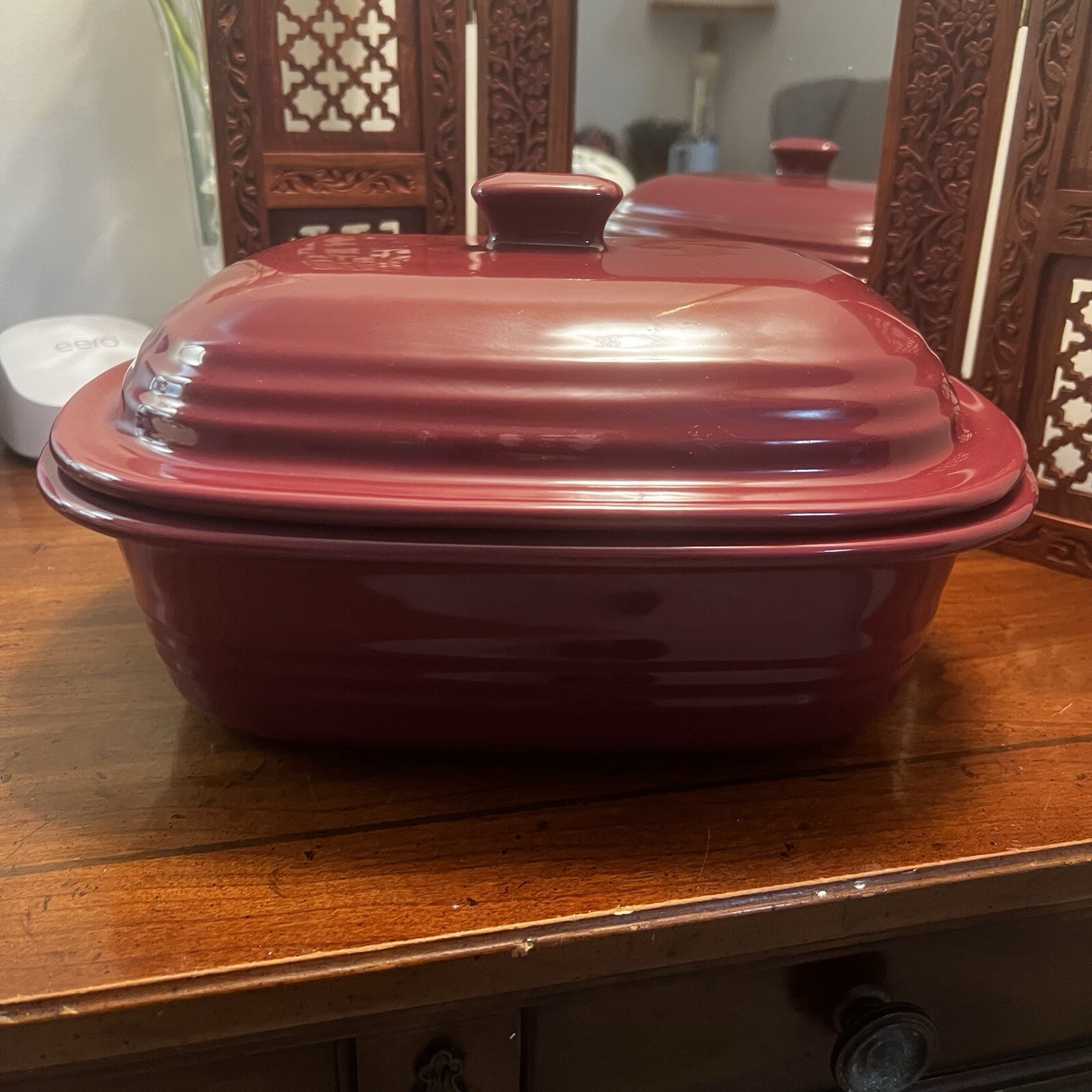 Pampered Chef Cranberry Deep Roaster Covered Baker Stoneware 3.1 Qt USA ...