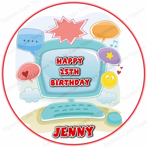 Personalised Desktop PC Computer Edible Icing Birthday Party Round Cake ...