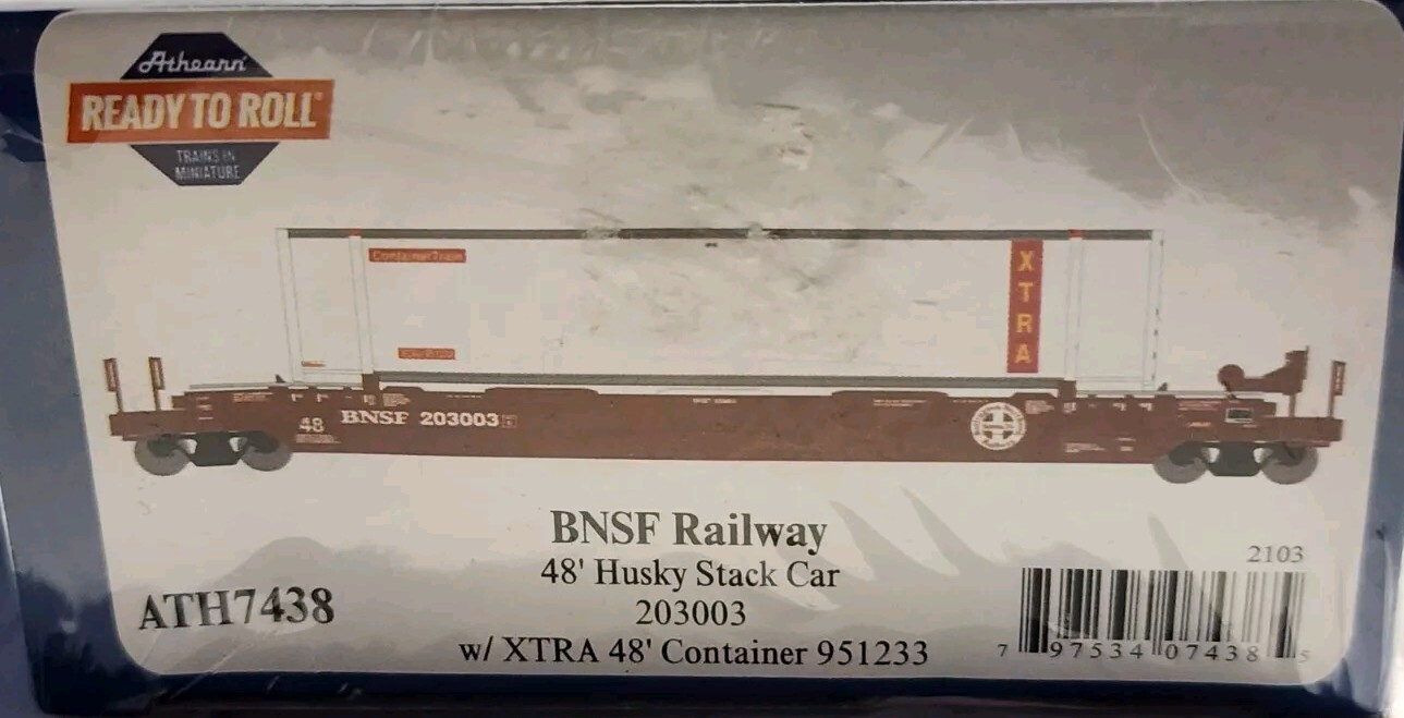 Athearn HO Scale 48' Husky Stack Car BNSF Railway #203003 w/XTRA 48 ...