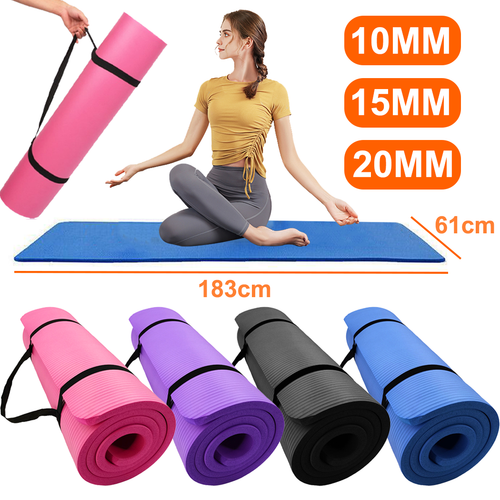 10/15/20MM Thick Yoga Mat Pad NBR Nonslip Exercise Fitness Pilate Gym ...