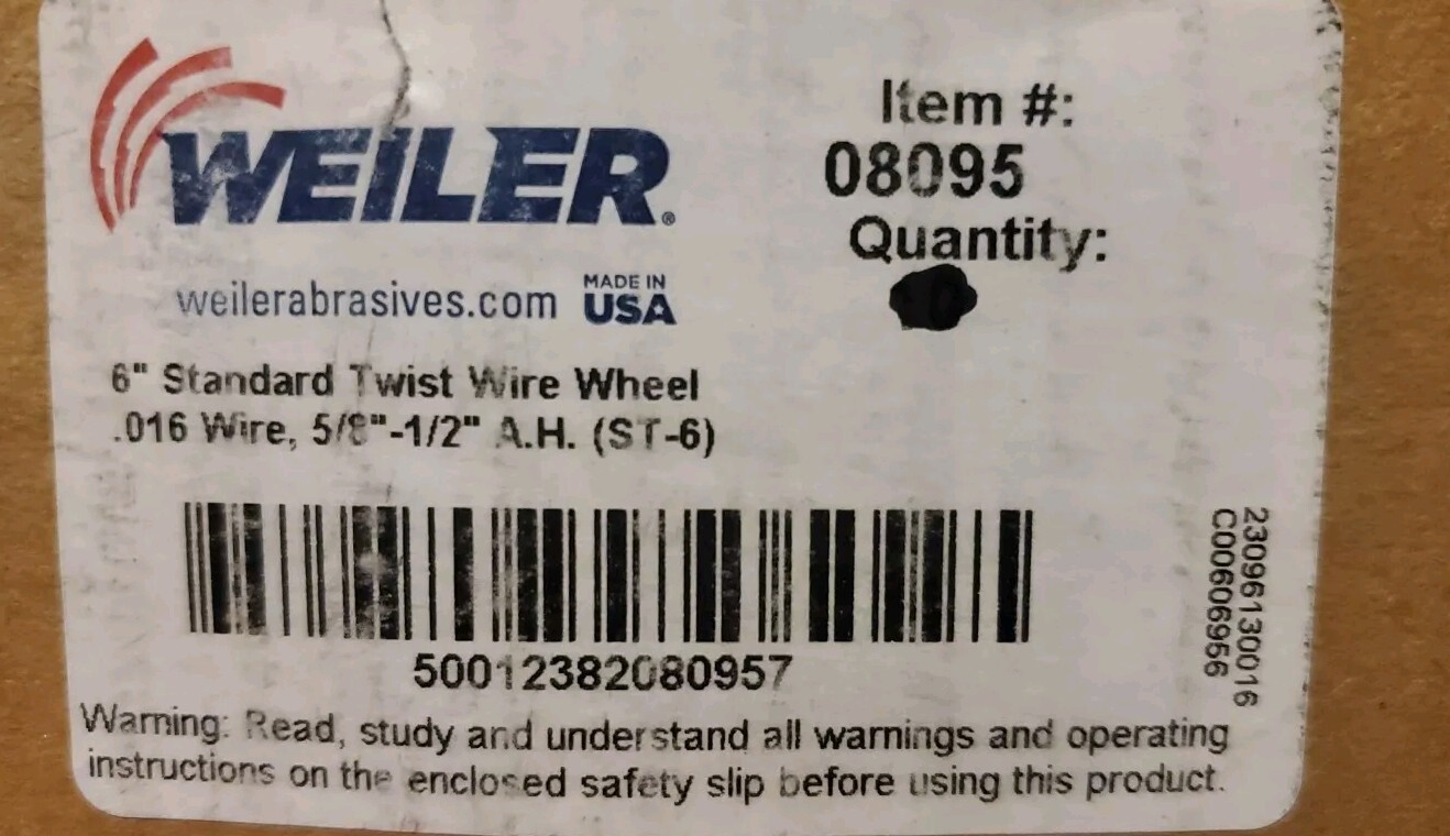Weiler 08095 6" Standard Twist Knot Wire Wheel, .016" Steel Fill 5/8"-1 ...