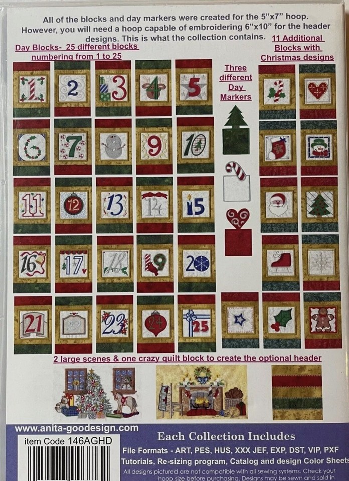 Anita Goodesign Advent Calendar Full Collection Embroidery CD Hoops 5 ...