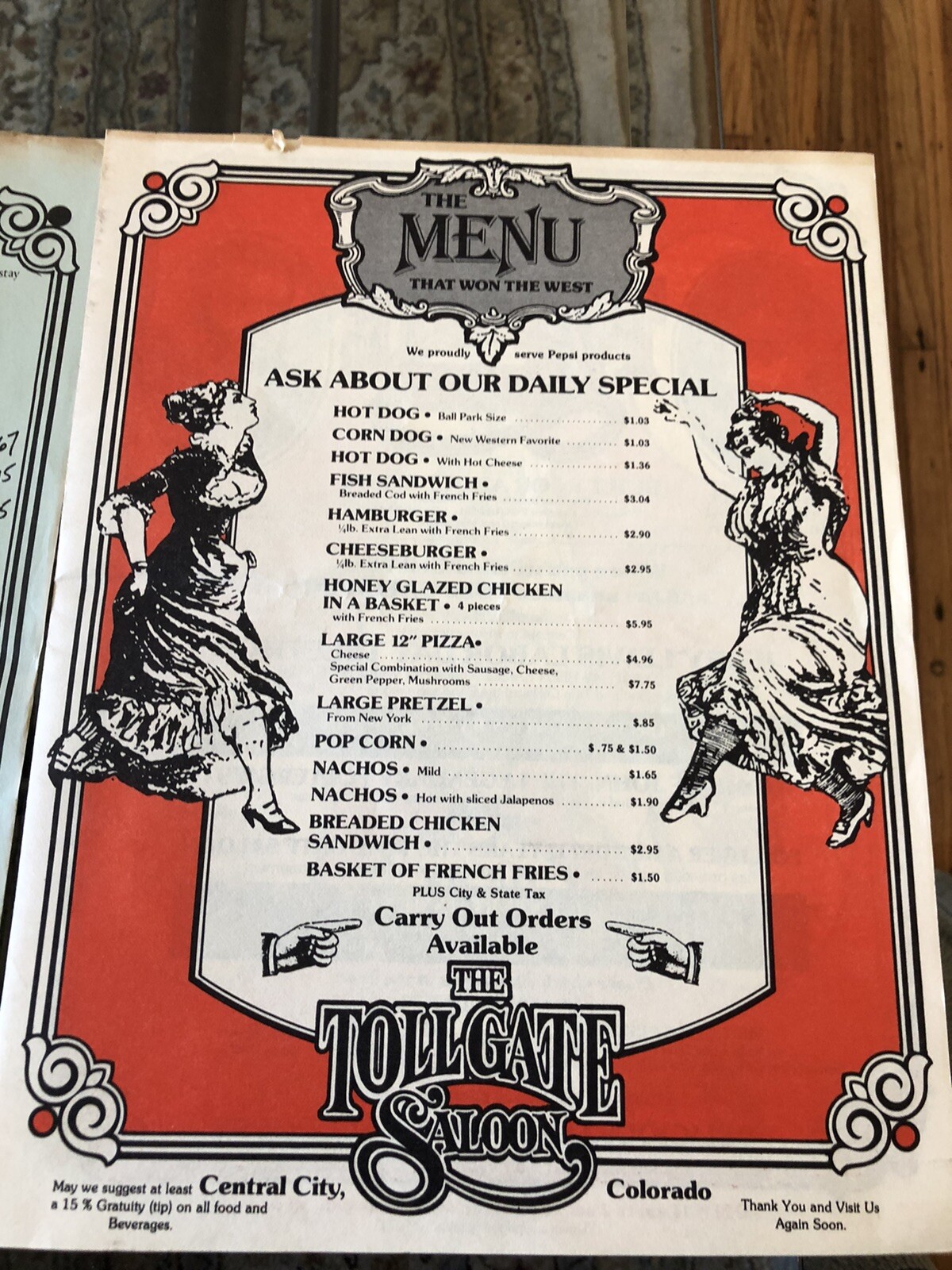 Vintage 1970’s the tollgate saloon menu Cental City Colorado | eBay