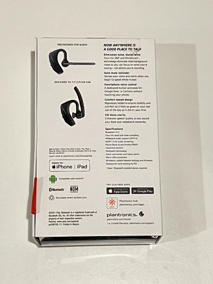 POLY Plantronics Voyager 5220 Noise Cancelling Bluetooth Headset USED ...