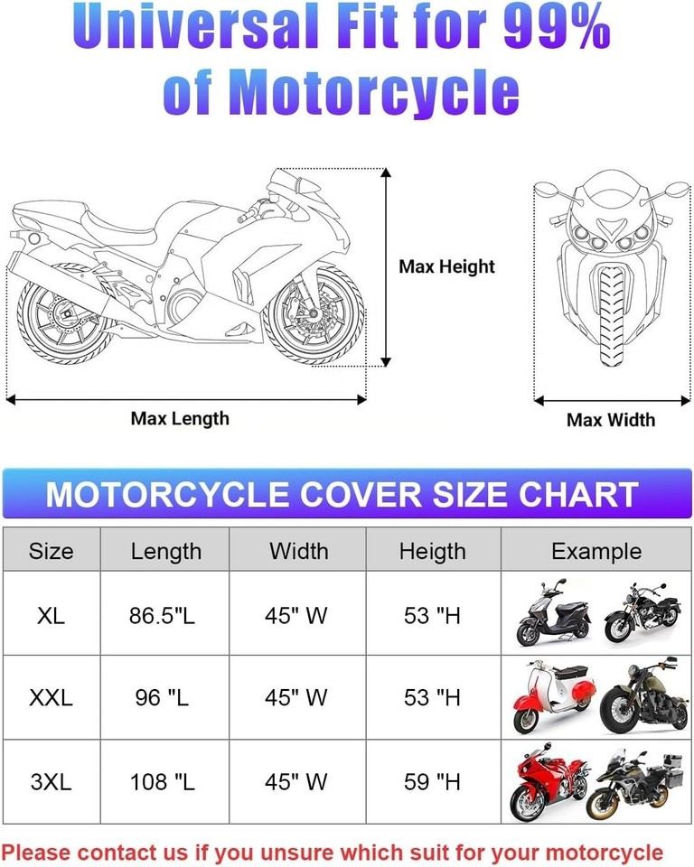 96" XXL Waterproof Full Enclosed Motorcycle Cover – Reflective, All ...