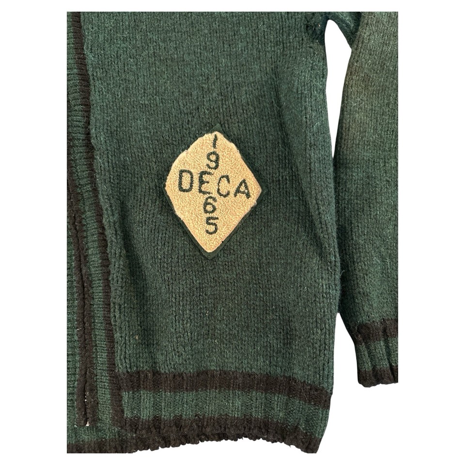 VTG 60s Wool Varsity Letterman Cardigan Sweater Kodel Green patch DECA ...