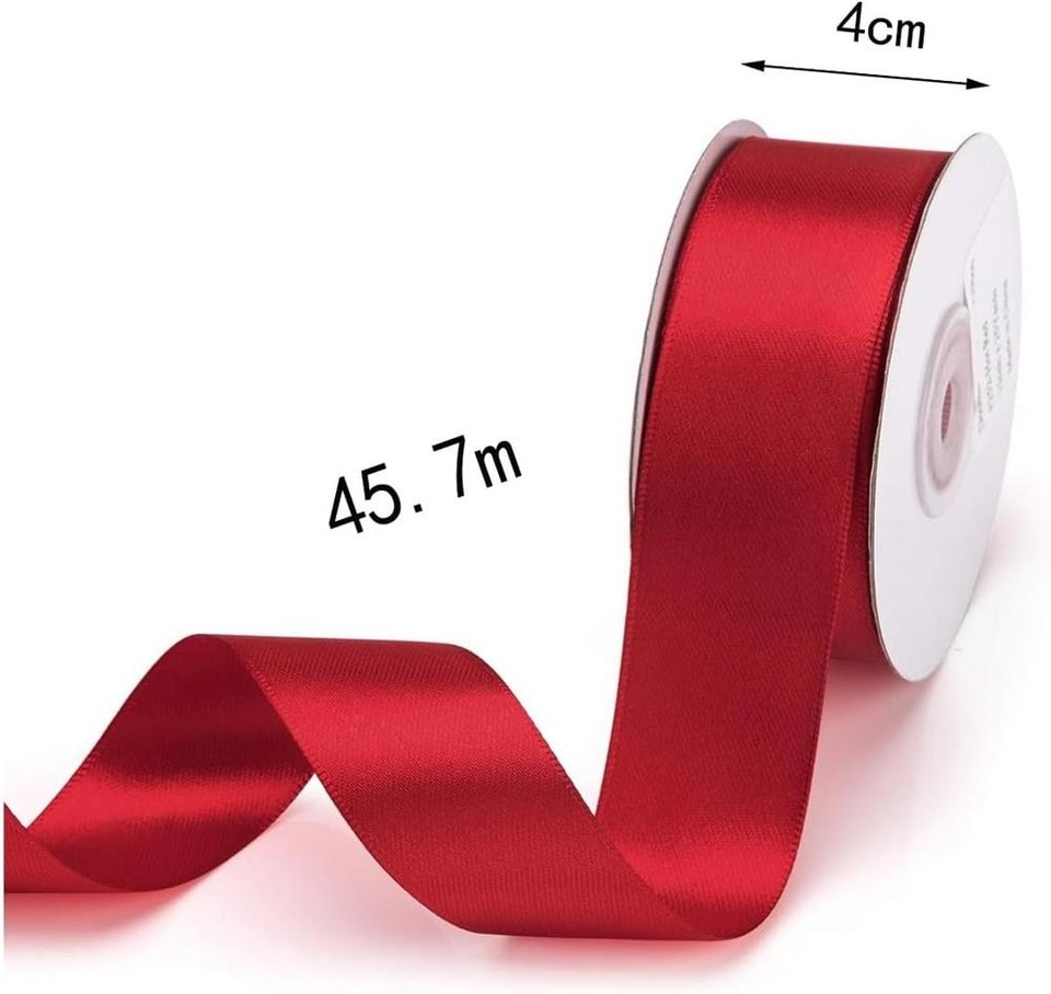 2Roll Dark Red Ribbon,4cm W * 22m L Satin Ribbon Single Face Fabric ...