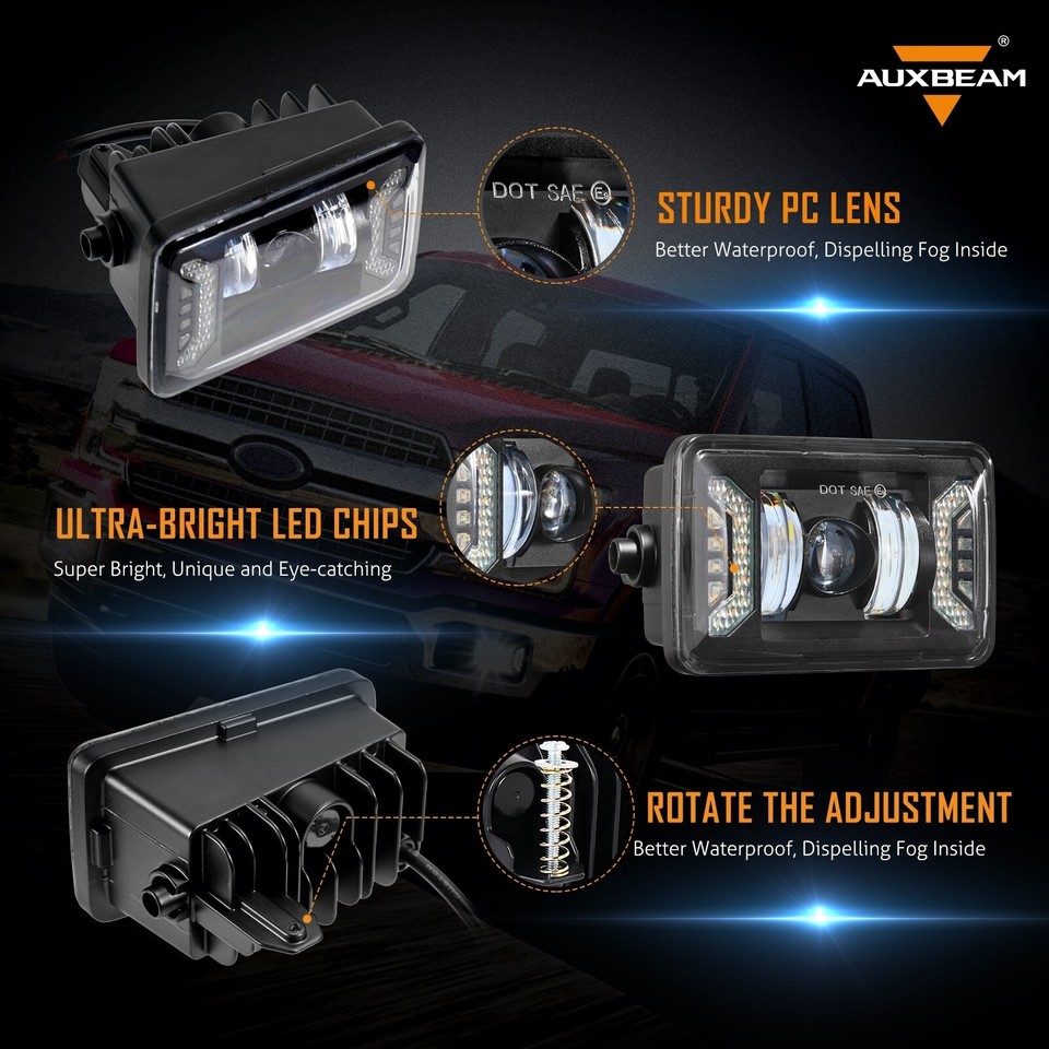 2PCS AUXBEAM DOT LED Fog Light w/ White DRL+Turn Light For Ford F150 ...