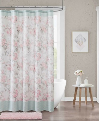 Urban Habitat Freda Shower Curtain + Bath Rug + 12 Shower Hooks 14 Pc ...