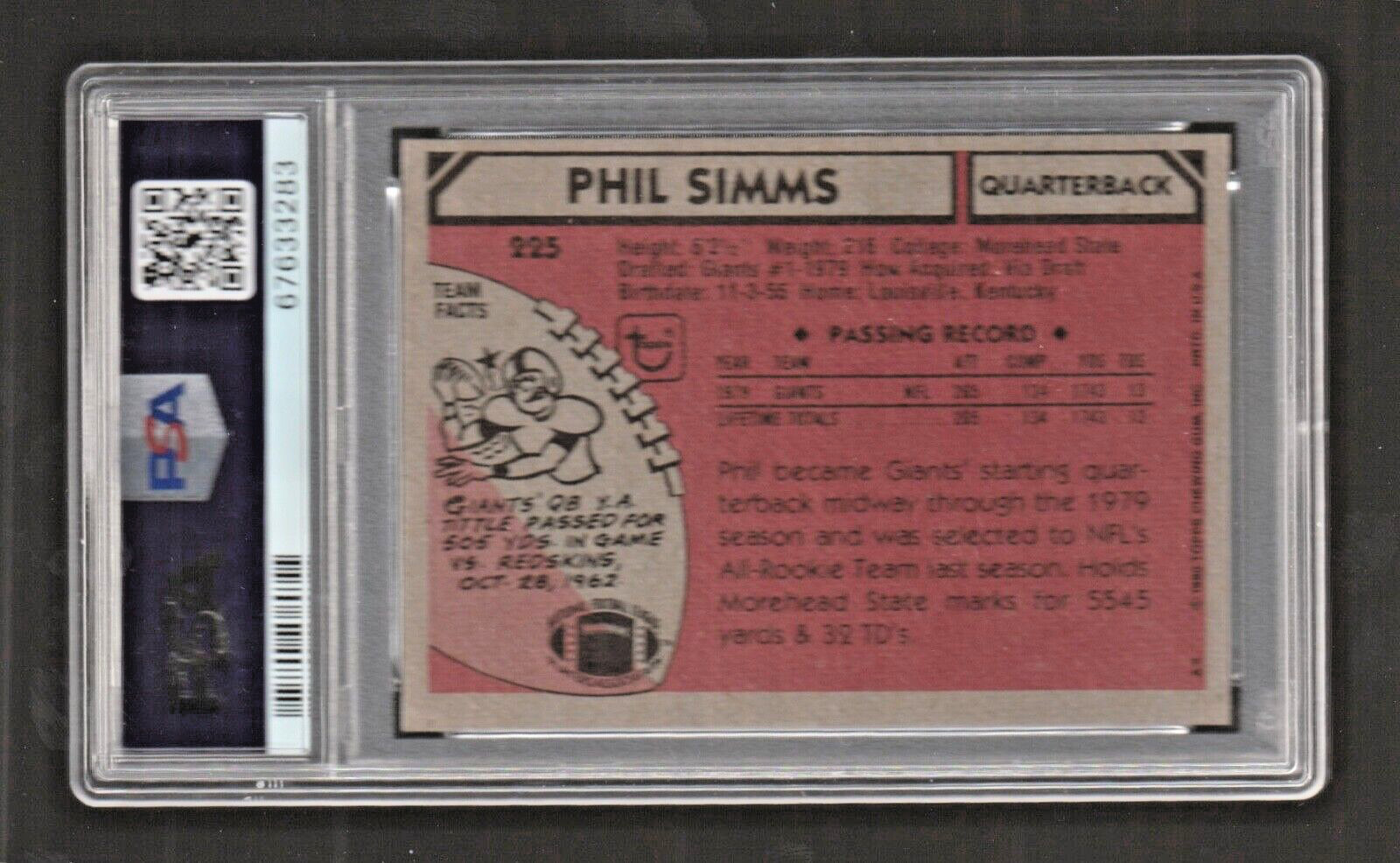 1980 Topps #225 Phil Simms Rookie Card PSA 7 NM