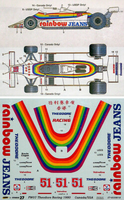 STUDIO27 1/20 WILLIAMS FW07 RAINBOW JEANS RAM RACING DECAL for TAMIYA ...