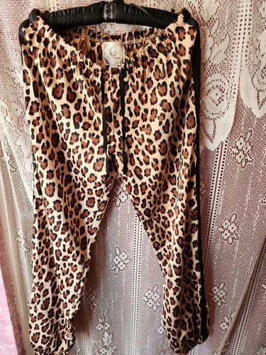 ⚡️ LEOPARD Couture Brown Print Lace Trim Drawstring Pajama Pants ...