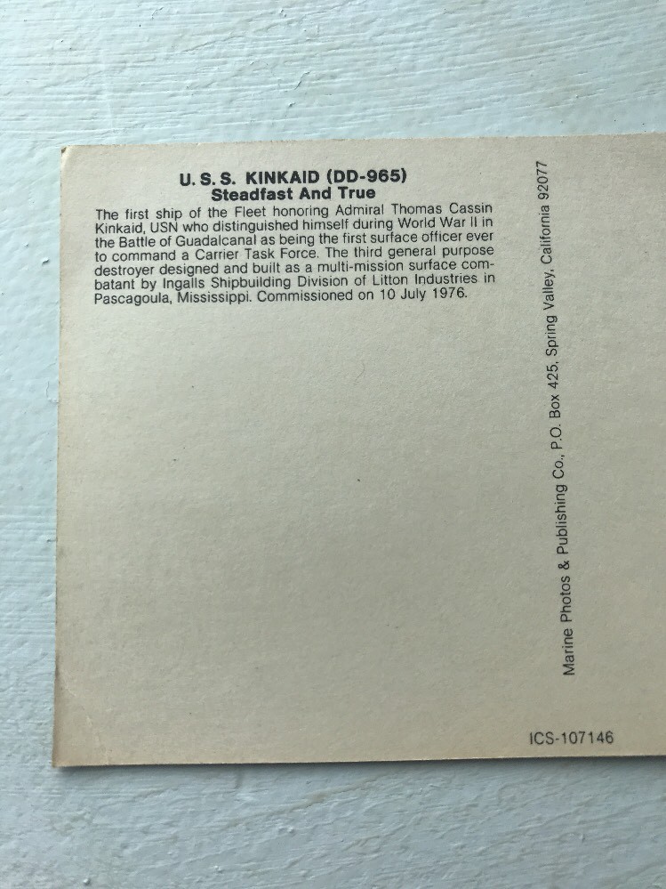 Vintage Postcard USS Kinkaid Ship Unposted | eBay