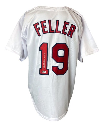Bob Feller Cleveland Signed White Baseball Jersey HOF 62 BAS | eBay