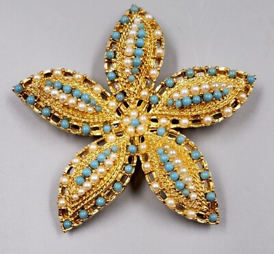 1968 Sara Covington Ocean Star Brooch Starfish Flower Robin Egg Blue ...