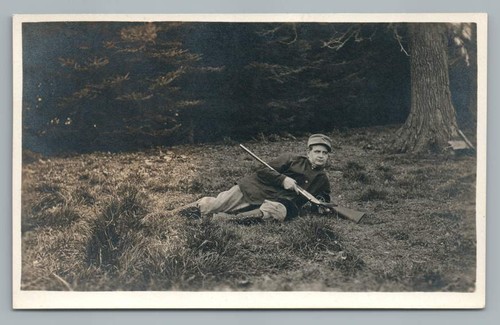 Hunter Lounging w Rifle "Burt Brush" RPPC Interesting Antique Hunting ...