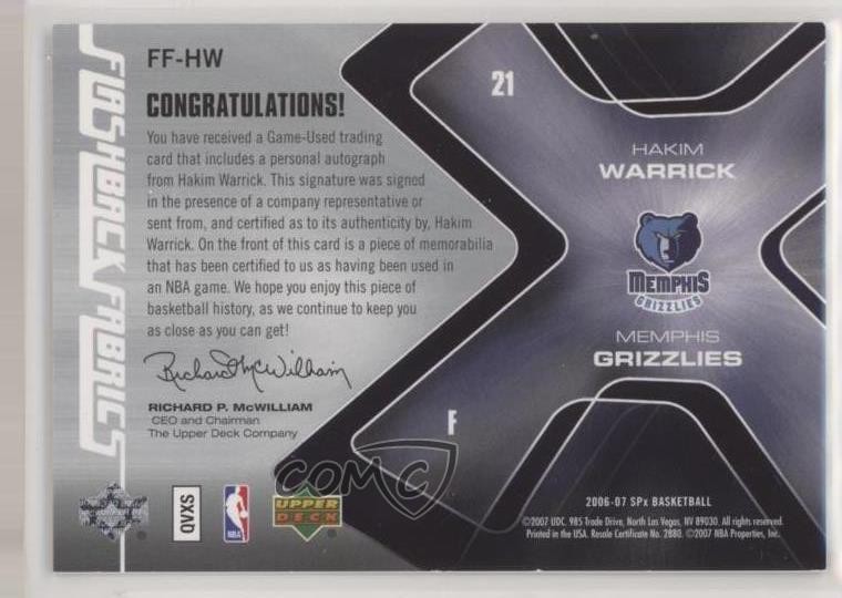 2006-07 SPx Flashback Fabrics Auto Hakim Warrick #HW Auto 0o9 | eBay