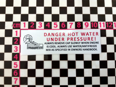 Period Radiator Cap Warning Sticker - Classic Car Kit Rally Racer ...