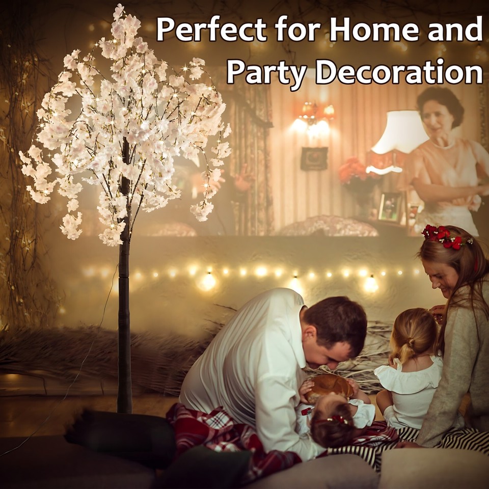6FT 450 LED Lighted Cherry Blossom Tree Faux Greenery Tree for ...