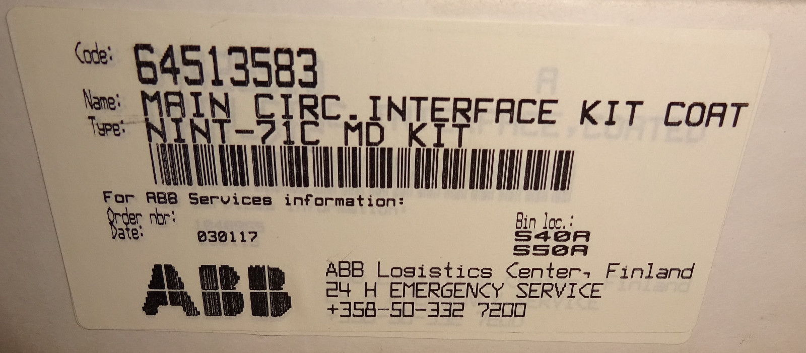 ABB 64513583 Main Circuit Interface Kit Coated NINT-71C 64425510A NEW ...