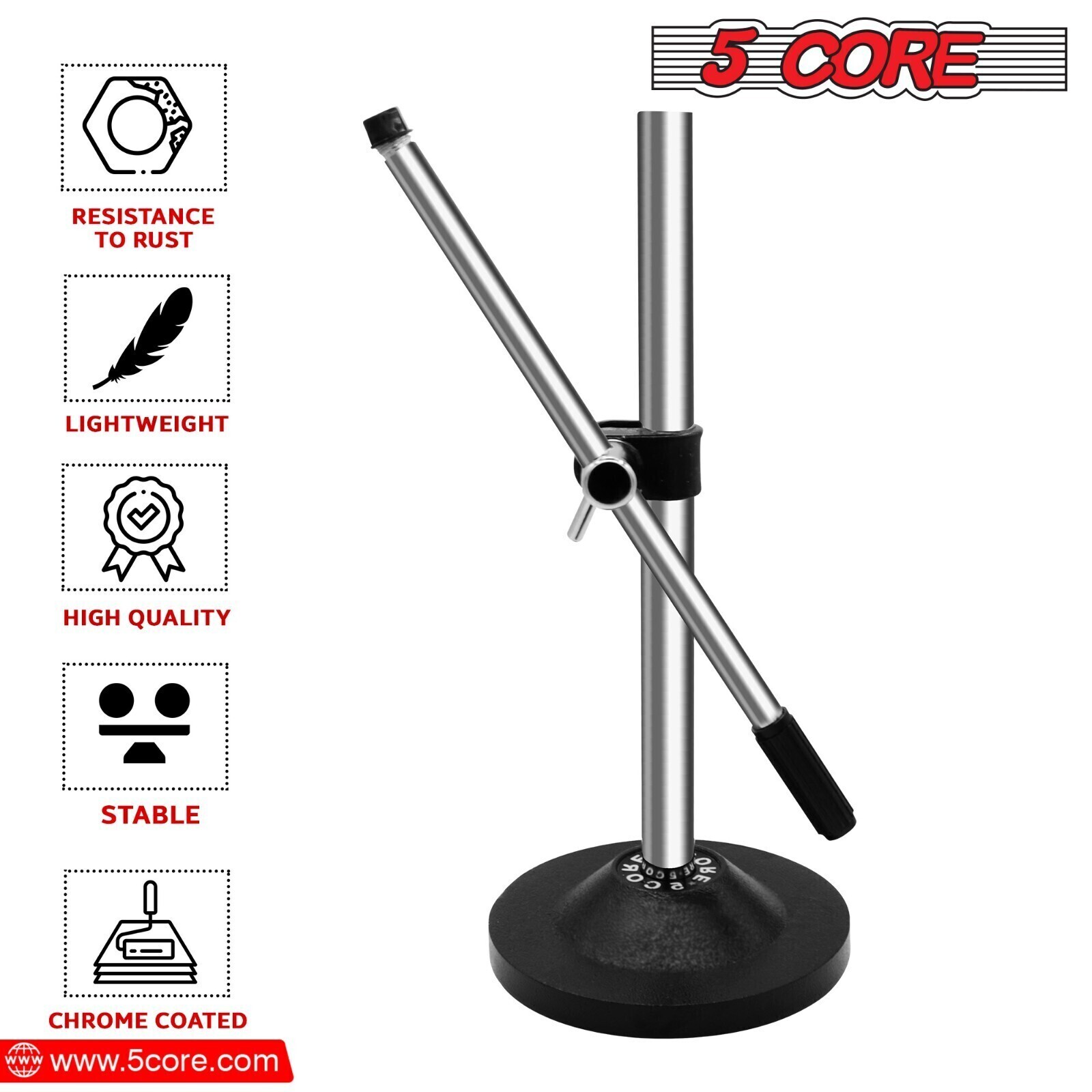 5Core Adjustable Microphone Stand Chrome Round Base Tabletop DESKTOP , Foldable | eBay