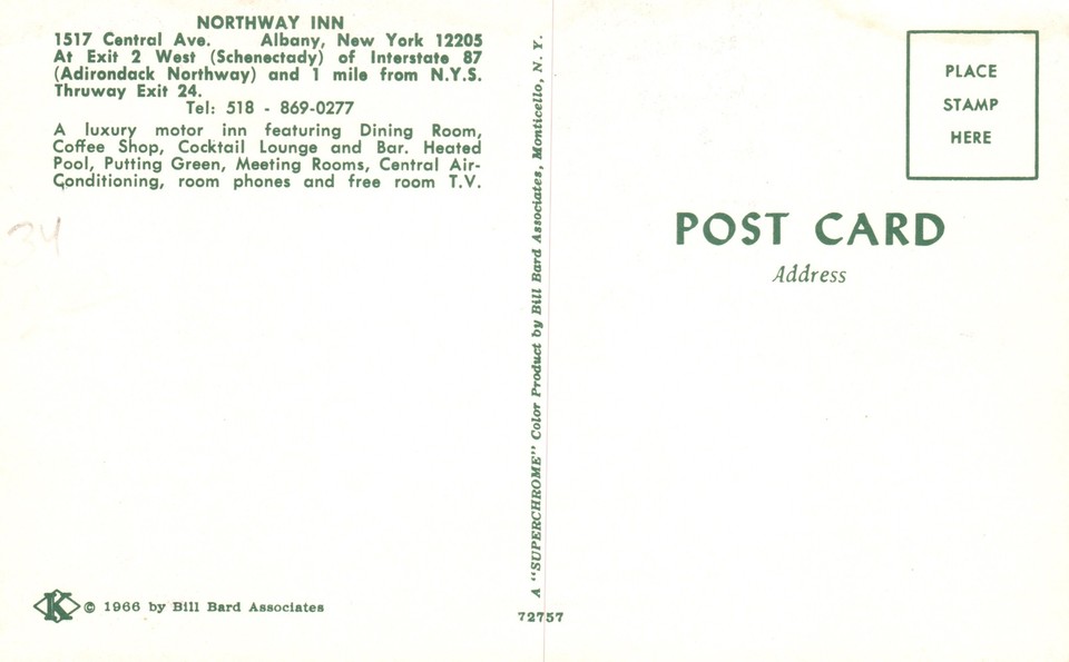 Vintage Postcard Luxury Lounge Bar & Meeting Rooms Northway Inn Albany ...