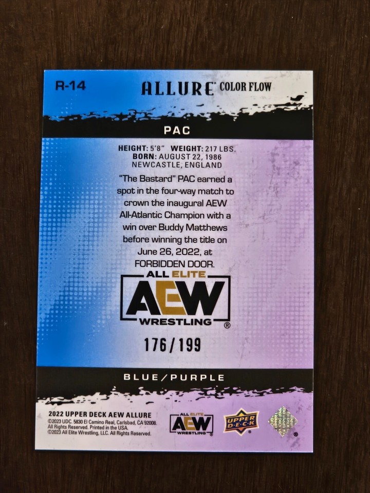 2022 AEW Allure Upper Deck PAC Blue Purple Color Insert Card #'d 176/ ...