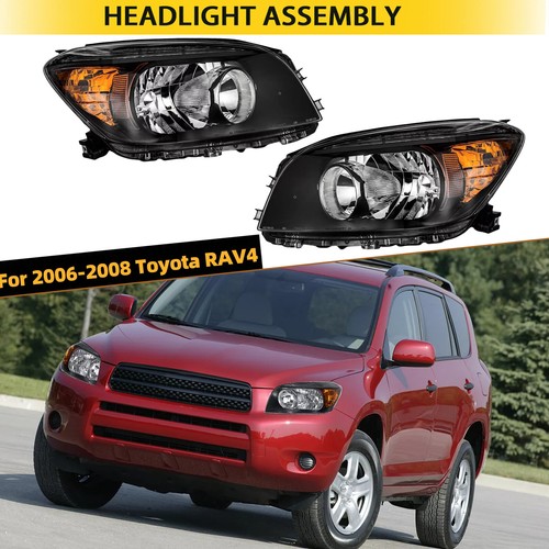 Fit 2006-2008 Toyota RAV4 LH RH Headlights Lamps Black/Amber OE Style ...