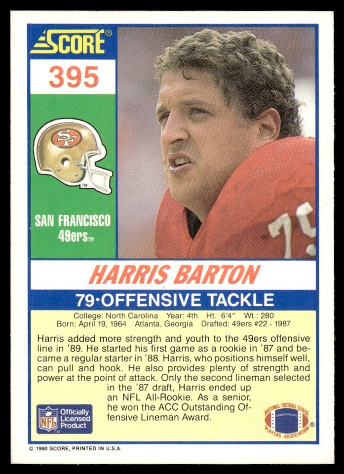 1990 Score Harris Barton San Francisco 49ers #395 | eBay