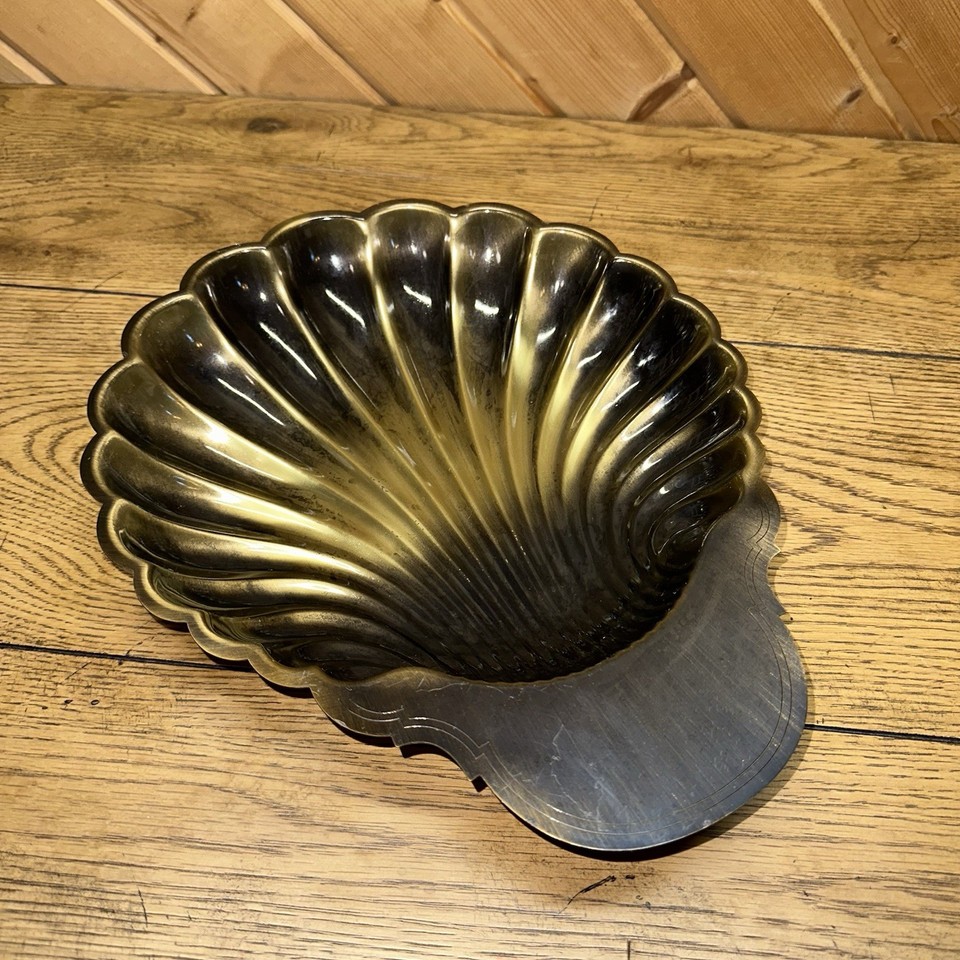 Vintage Solid Brass Clam Sea Shell Tray Large Scalloped Dish Decor ...