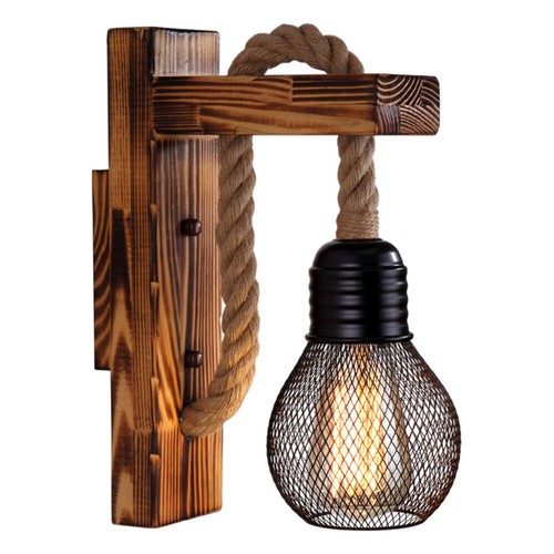 E27 Retro Hemp Rope Wall Light Sconces Wooden Wall Lamp Fixtures Bar ...