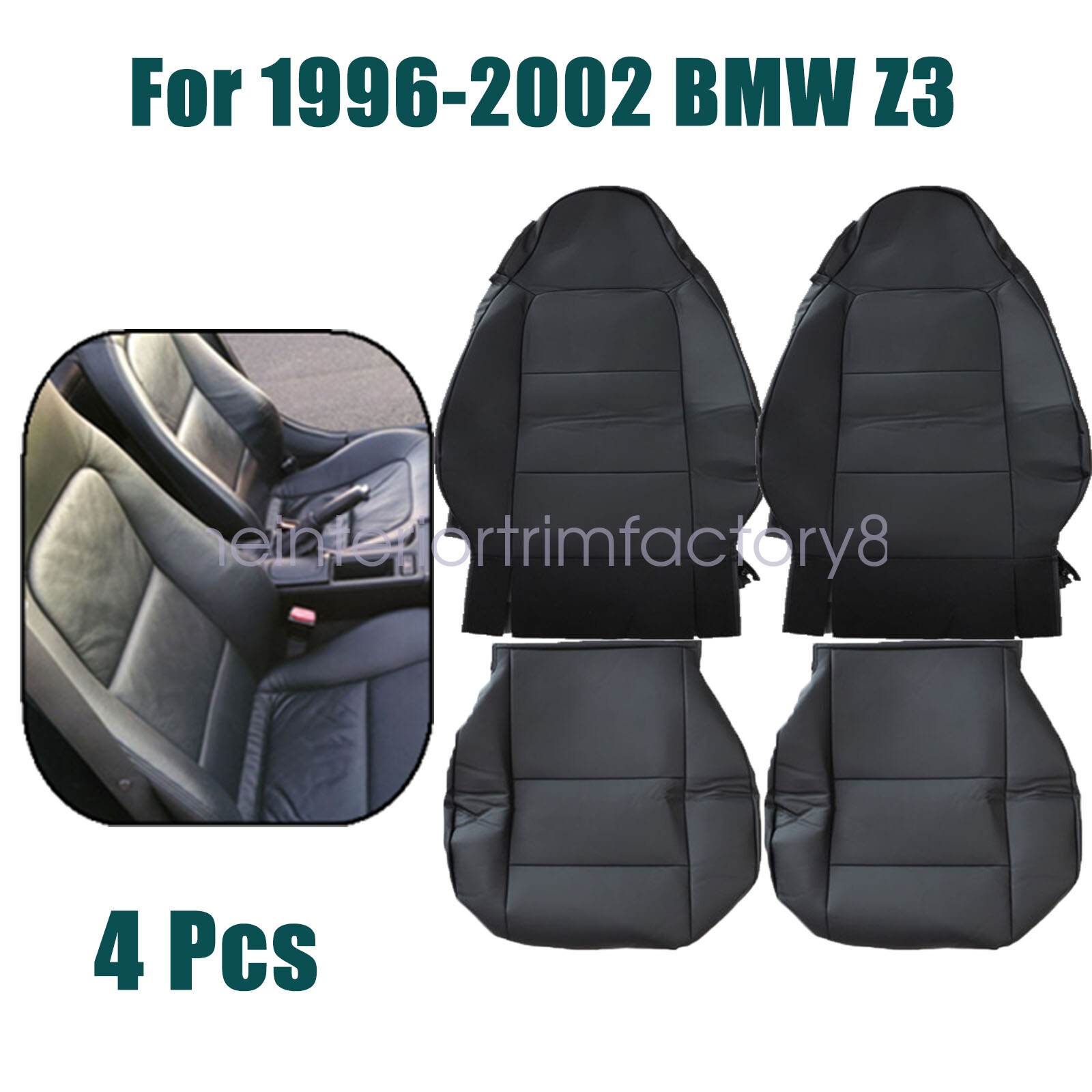 For BMW Z3 1996-2002 BLACK 2 FRONT LEATHER SEAT COVERS Driver ...