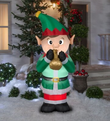 6 FT ANIMATED ELF PLAYING TRUMPET Airblown Lighted Yard Inflatable | eBay