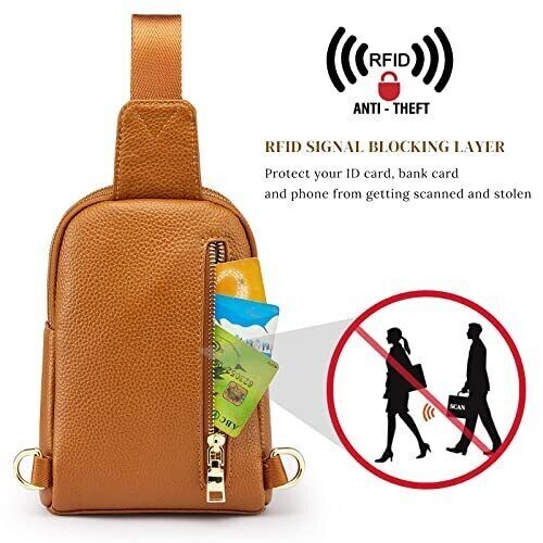 S-ZONE Genuine Leather RFID Blocking Small Sling Bag for Women Chest ...