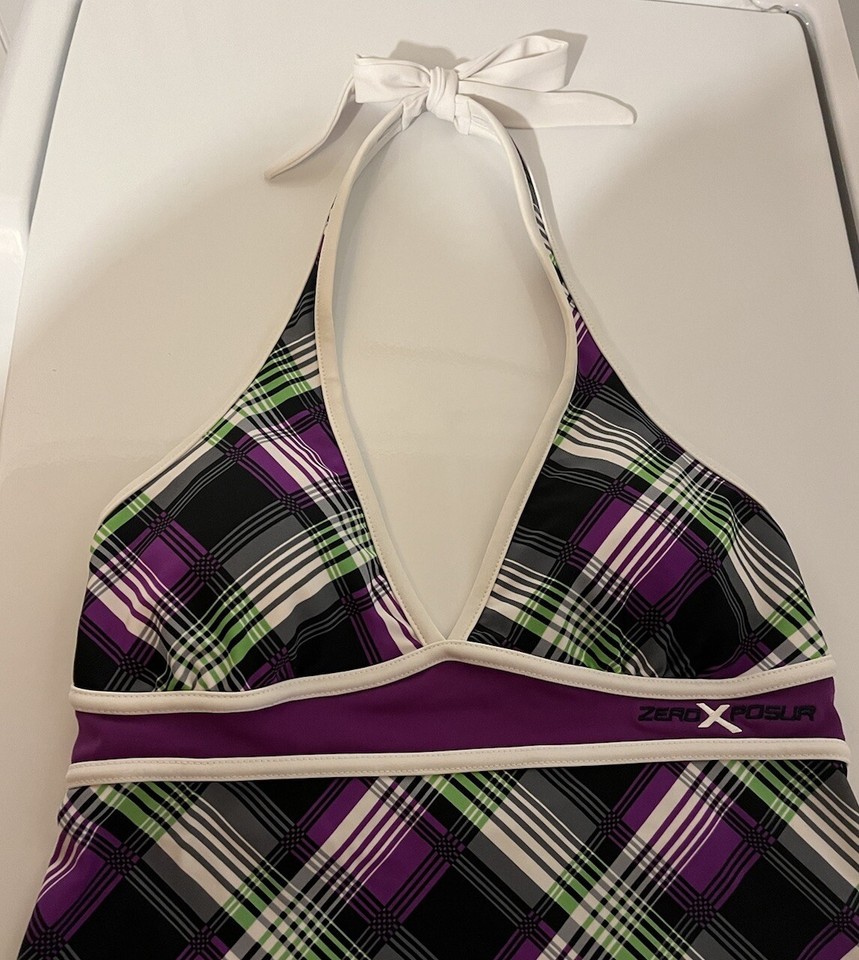 Womans Zero X Posur Swim Suit Two Piece With Short Bottoms Checkered ...