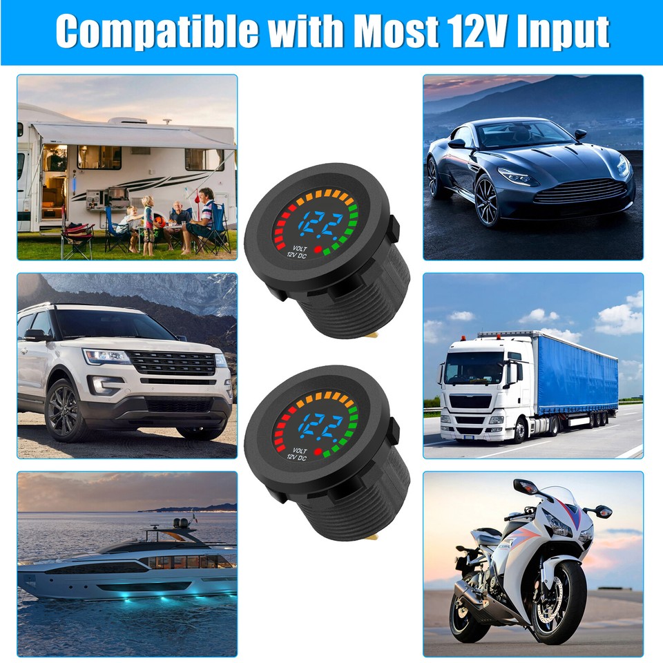 2Pcs Waterproof Car Battery Meter DC 12V Voltmeter Digital Display ...