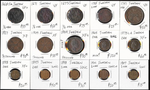 🔥 15 SWEDEN COPPERS (1666-1907) NICE LOT !! 🔥CV ~ $700⚡️NoRs & FREE ...
