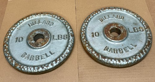 Pair of 2 Vintage 10 lbs Billard Barbell Standard Lift Weight Plates 4. ...
