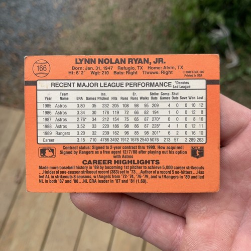 **RARE** 1990 Nolan Ryan Error Card | Texas Rangers #166 Baseball Card ...